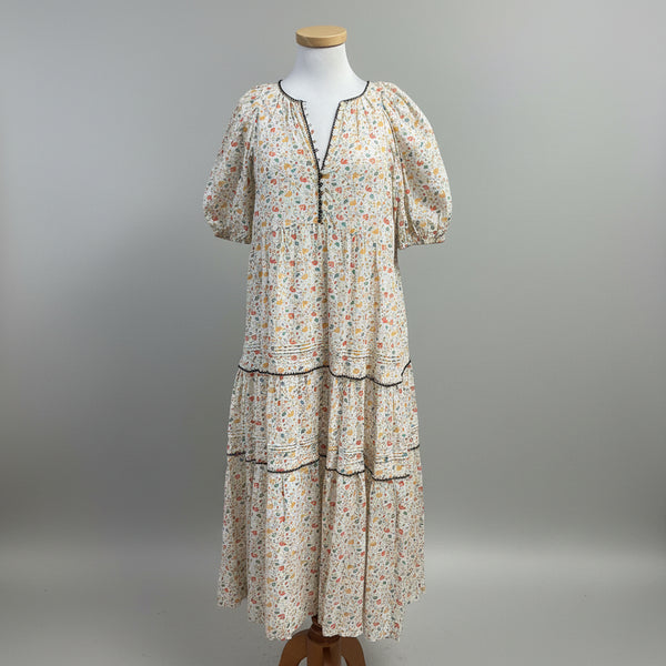The Great cream, orange, and aqua floral Whipstitched Ravine dress, si